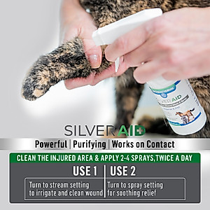 SilverAid Wound & Skin Spray, Patented Colloidal Silver Spray, Hot Spot Treatment for Dogs, Cats, Horses, Relief of Itching, Irritations, Burns, Minor Cuts, Coat Care, Vet Recommended, Made in USA