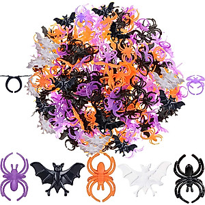Halloween Spider Rings Bat Ring 150 Pcs, Fake Plastic Glow-in-The-Dark Women Finger Bat Ring Trick or Treat Toy Gifts for Kids Halloween Costume Accessories Party Decoration Black Purple Orange