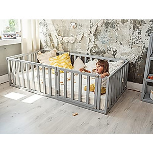 BUSYWOOD Montessori Floor Bed - Toddler Floor Bed - Play Pen - Kids Room Furniture - Wood Bed Fame - Toddler Bed with Rails - Children Play Gym - Waldorf toys (Model 6.2)