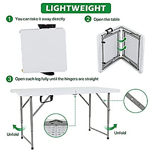 HKLGorg Folding Table 4 Ft Heavy Duty Fold Up Table Camping Working Table Indoor Outdoor Plastic Folding Table Utility Party Dining Table Easy to Assemble with Lock Function White