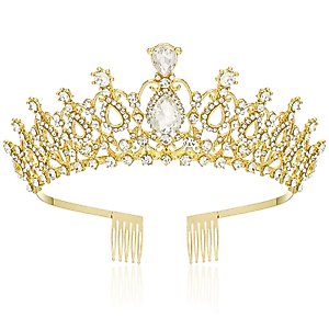 Makone Crowns for Women,Gold Princess Crown, Crystal Crown for Bridal, Wedding, Pageant, Birthday, Party