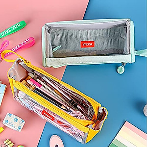 DIYOMR Clear Window Pen Bag Pencil Pouch Pen Cases for Adults, Small Makeup Bag Zipper Stationery Bag For Office Teen College Students Adults Grils Boys(Yellow)