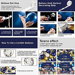Navy Blue Birthday Confetti Balloons Kit Set 50 Pieces Blue Birthday Photography Backdrop Banner Package for Boys Girls Men Women Birthday Party Decorations Supplies (Navy Blue and Gold)