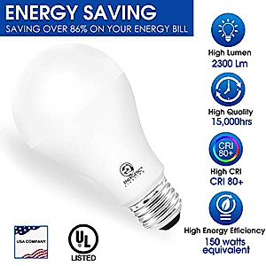 ENERGETIC SMARTER LIGHTING A21 LED Bulb 150 Watt Equivalent, Super Bright Light Bulb, Soft White 2700K, Non-Dimmable, 2300lm, Brightest LED Bulbs, UL Listed, 2-Pack
