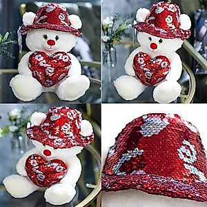 XIRONGTU Sequin Teddy Bear Stuffed Animal (15 Inches) Heart Plush Teddy Bear That Say Love,Valentine's Day Gift,Surprise Gifts for Wife, Wedding Gifts, Birthday Gifts for Women