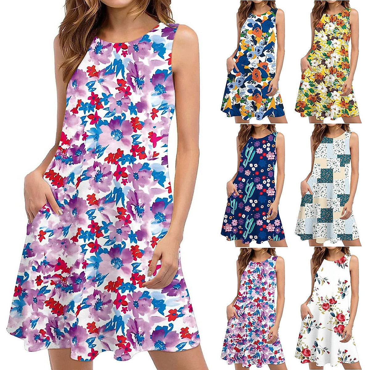 Midi Formal Dresses for Women 2023 Women's Summer Loose Tassel Sleeveless Printed Dress Navy