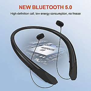 Bluetooth Retractable Neckband Headphones, Wireless Headset Retractable Earphones Noise Cancelling Sweatproof Stereo Earbuds with Mic by NVOPERANG