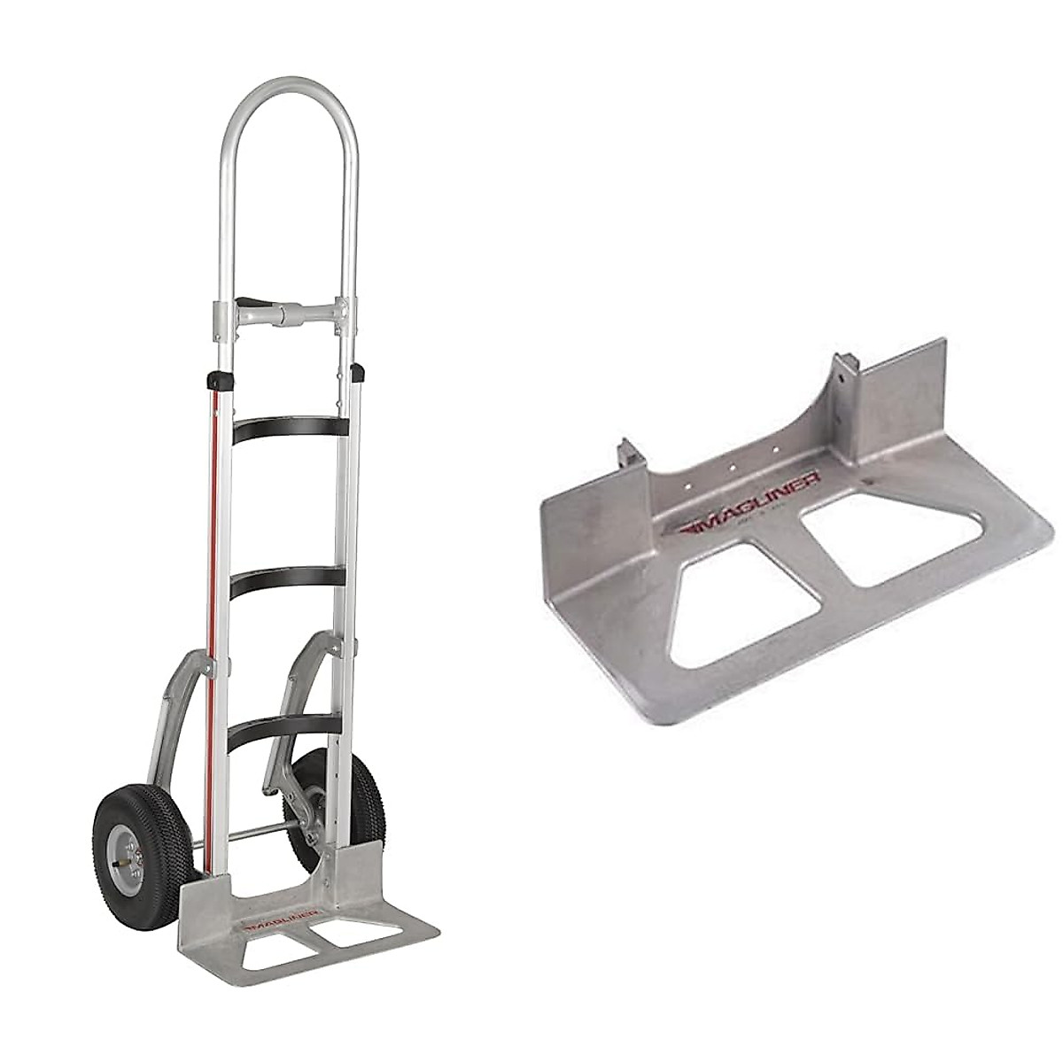 Magliner Aluminum Hand Truck with Curved Frame, 60" Handle, 500 lb Capacity + 18" x 7-1/2" Aluminum Nose Plate