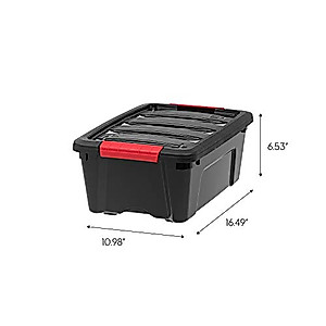 IRIS USA 12 Qt. Plastic Storage Container Bin with Secure Lid and Latching Buckles, 6 pack - Black, Durable Stackable Nestable Organizing Tote Tub Box Toy General Organization Small