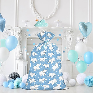 Loveinside Jumbo Large Plastic Gift Bag, Baby Boy Elephant Design Plastic Bag with Tag and Tie for Birthday, Baby Shower and Holiday - 56" x 36", 1 Pcs - Elephant Blue