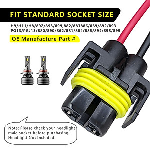 Dewkou 2 PCS H11 Car Light Wire Socket Connector, Extension Wiring Harness Sockets with Wires, Multi-Purpose Pigtail Adapter Plug for Fog Light High Low Beam Bulb (Black)