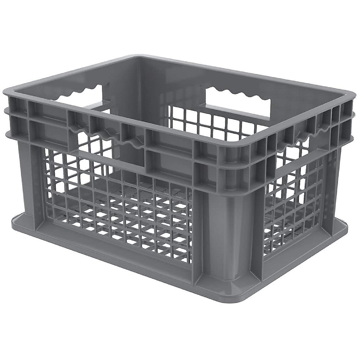 Akro-Mils 37208 Plastic Straight Wall Container Tote with Mesh Sides and Mesh Base, (16-Inch x 12-Inch x 8-Inch), Gray, (12-Pack)