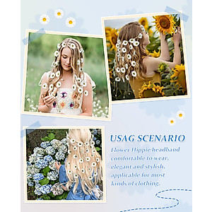 CHLINS Hippie Headband Flower Crown Bohemian Sunflower Headband Flower Headpiece Hippie Costume 60s 70s Outfits for Women (White)