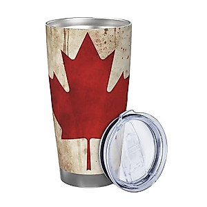 Retro Canada Flag Tumbler with Lid and Straw 20oz Stainless Steel Car Cup for Hot and Cold Drinks, Double Wall Insulated Travel Coffee Mug Reusable Drink Thermos Cup Birthday Gifts