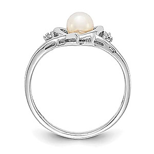 Diamond2Deal 14k White Gold Genuine Pearl Diamond Engagement Ring Size 7 (0.21,ct)