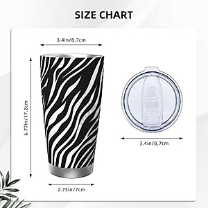 Zebra Print Tumbler with Lid and Straw 20oz Stainless Steel Car Cup for Hot and Cold Drinks, Double Wall Insulated Travel Coffee Mug Reusable Drink Thermos Cup Birthday Gifts