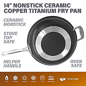 Gotham Steel 14” Nonstick Frying Pan with Ultra Durable Mineral and Diamond Triple Coated Surface, Family Sized XL Skillet with Stainless Steel Stay Cool & Helper Handle, Oven and Dishwasher Safe