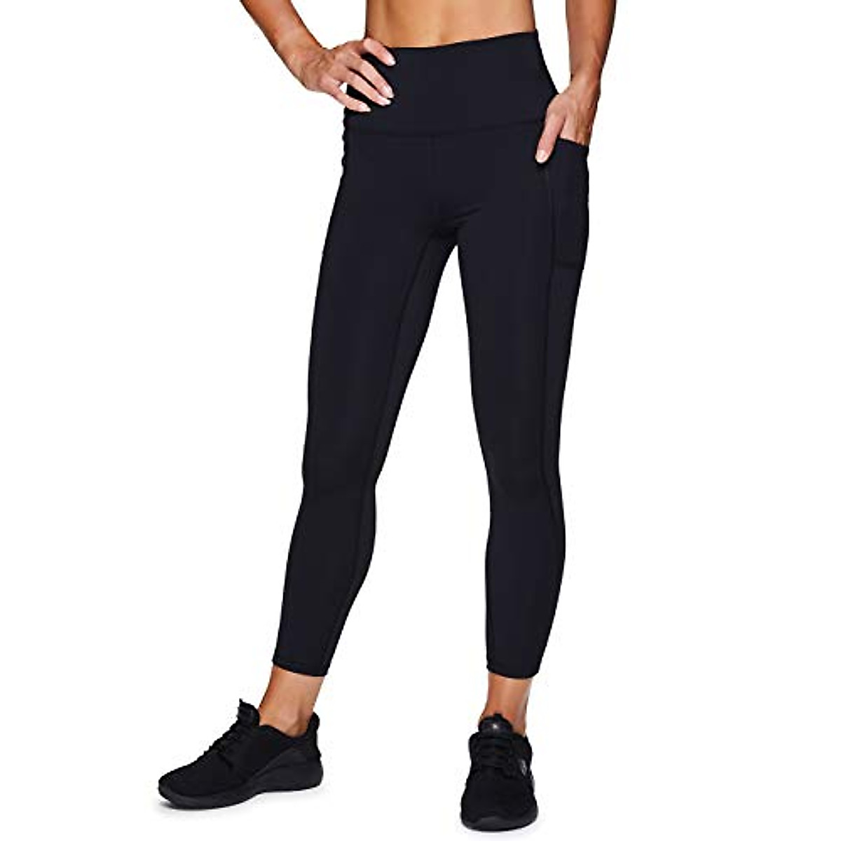 RBX Active Women's 7/8 Gym Legging Squat Proof Ankle Length Workout Yoga Legging with Pockets High Waisted Moisture Wicking Running Tights with Side Pockets 7/8 Jet Black L
