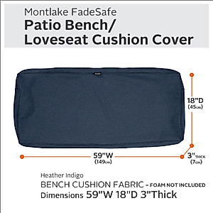 Classic Accessories Montlake FadeSafe Water-Resistant 59 x 18 x 3 Inch Outdoor Bench/Settee Cushion Slip Cover, Patio Furniture Swing Cushion Cover, Heather Indigo Blue, Patio Furniture Cushion Covers