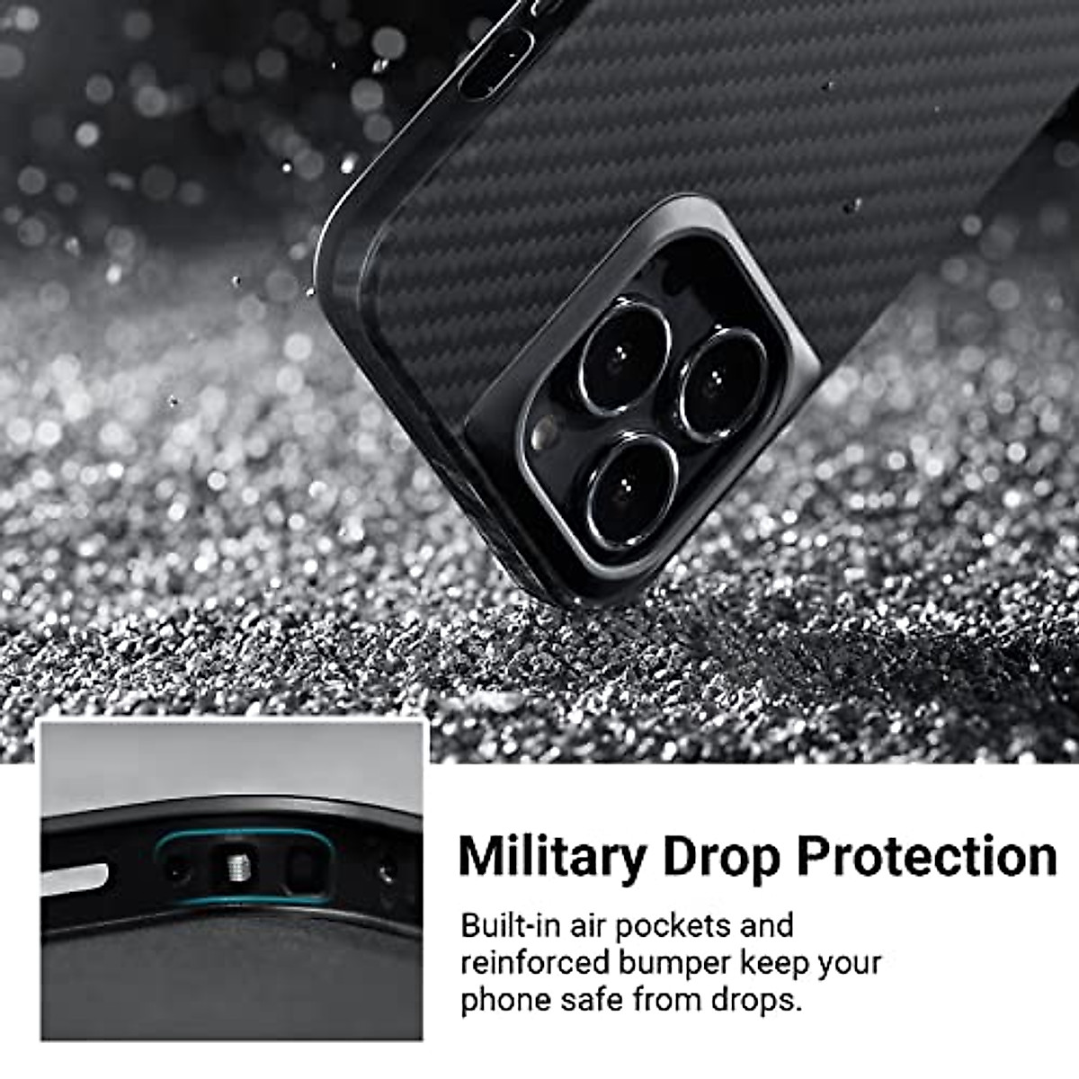 PITAKA Case for iPhone 14 Pro, 6.1 Inch, Military Grade iPhone 14 Pro Protective Case, Compatible with MagSafe [MagEZ Case Pro 3] 1500D Aramid Fiber, Black/Grey (Twill)