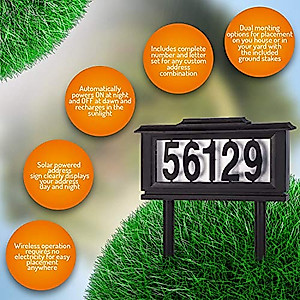 Lighted House Numbers Address Sign - Solar Lighted Address Numbers Signs for Houses or for Yard - Led Light up House Numbers - Solar House Number Sign Auto On at Night Off at Daylight