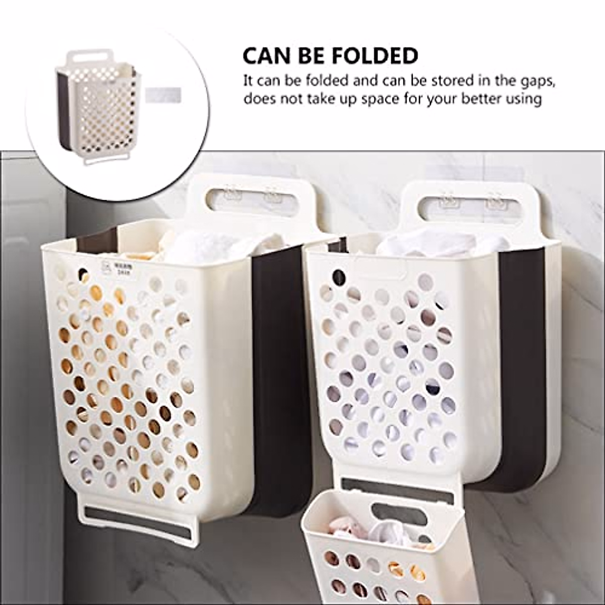 LIFKOME 1 Set Fordable Laundry Basket Clothes Storage Basket Wall Hanging Plastic Laundry Baskets for Home Kitchen Bedroom White