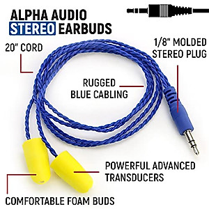 Rugged Alpha Foam Stereo Earbud Speakers for Racing Radios Communications Electronics – Connects to 3.5mm Ear Bud Jack