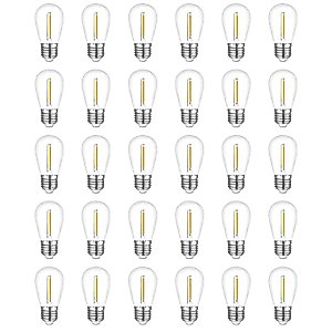 Visther 30-Pack Outdoor String Light Bulbs, Waterproof S14 Replacement Bulb, E26 Base, 1W 120V, 2700K Warm White