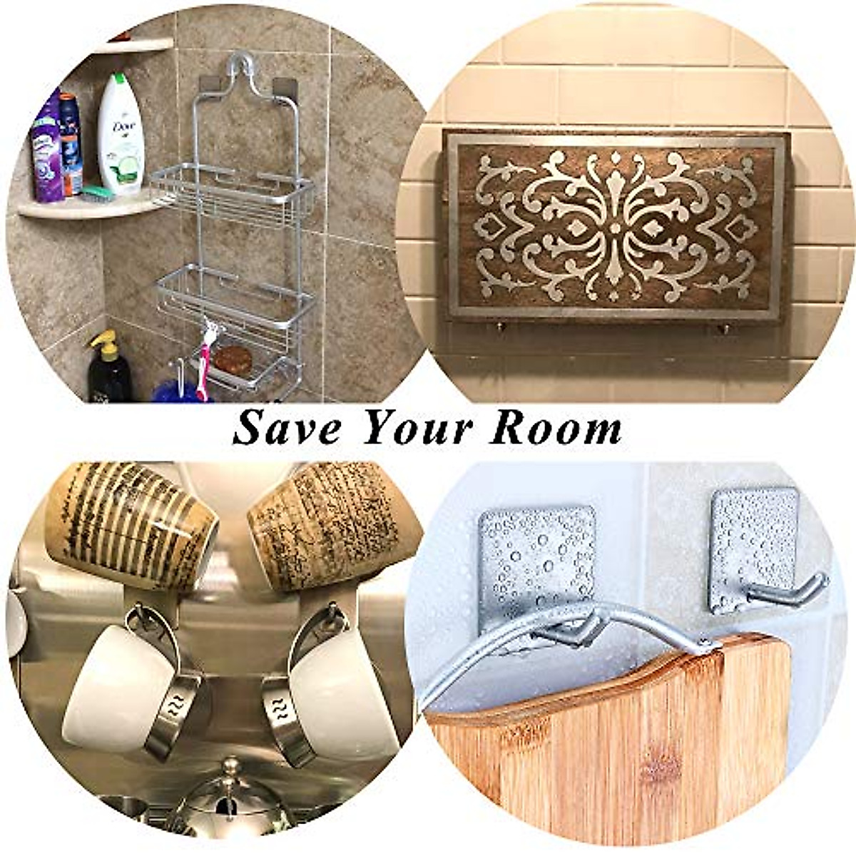 FOTYRIG Heavy Duty Adhesive Hooks Towel Hook Stick on Hooks Wall Hangers Waterproof Stainless Steel Sticky Hooks for Hanging Bathroom Kitchen Home-4 Packs