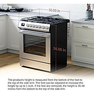 RANGAIRE RRG303TS 30" Gas Range, 5 Sealed Burners, 5.0 cu. Ft. Capacity, Freestanding Slide-in Convection Oven, Easy Reach Racks, Clock and Timer, Stainless Steel