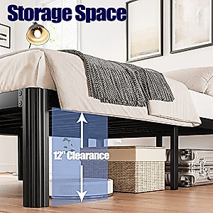 Hunlostten 14in Twin XL Heavy Duty Bed Frame No Box Spring Needed, Tall Metal Twin XL Platform Bed Frame with Round Corners, Easy Assembly, Noise Free, Black