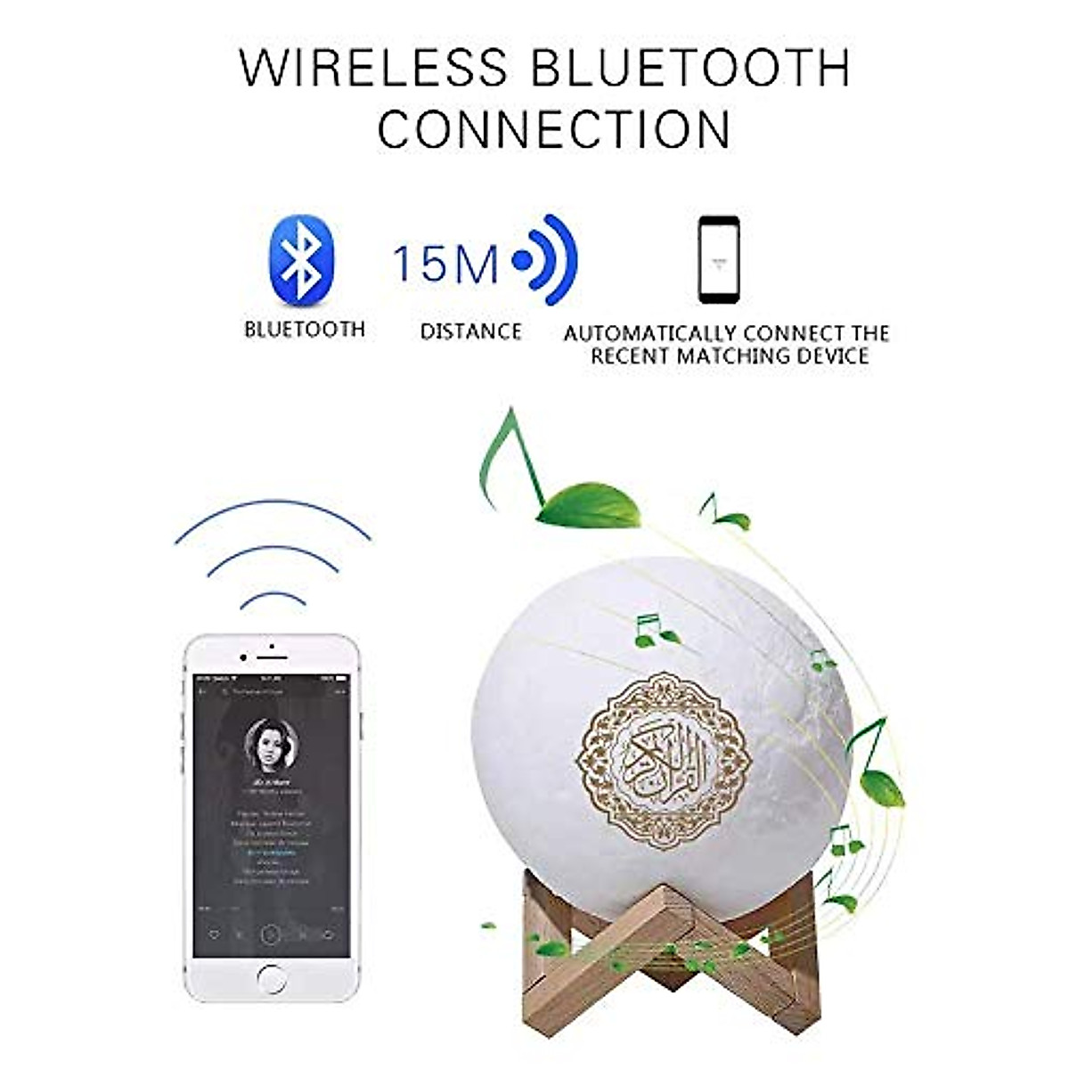 3D Moon Quran Speaker Light, Portable Quran Speaker APP Control Remote Small Moon Light Night Light with Bluetooth Eid Mubarak hajj Gifts…