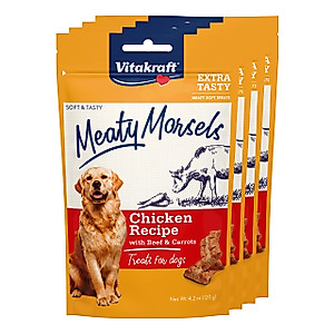 Vitakraft Meaty Morsels Treats for Dogs - Chicken with Beef and Carrots - Super Soft Dog Treats - Two Layers of Gently Oven-Baked Meaty Goodness - Multi Pack of 4
