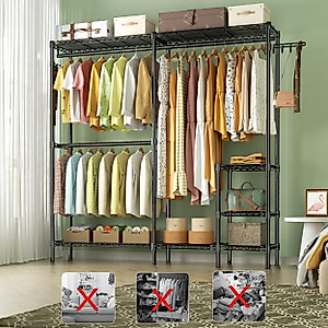 Heavy Duty Clothes Rack Clothing Rack for Hanging Clothes,Large Metal Garment Rack with 4 Tiers Adjustable Wire Shelves&3 Hanger Rods&2 Hooks,Freestanding Closet Wardrobe System,MaxLoad 800lbs