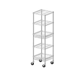 Home Storage Space HSS 5 Tier Wire Shelving Tower with Casters, 16 inch x16 inch x53.7 inch H, Chrome