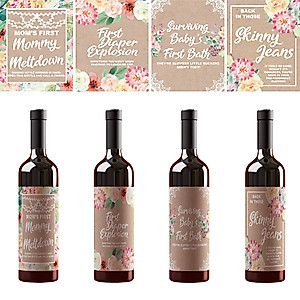 8 Mommy's First Milestone Wine Bottle Labels Stickers, Funny Mom's First Moments Having New Baby Girl or Boy, Great Gift Ideas For Mom To Be, 1st Date Night With Dad (WINE NOT INCLUDED)