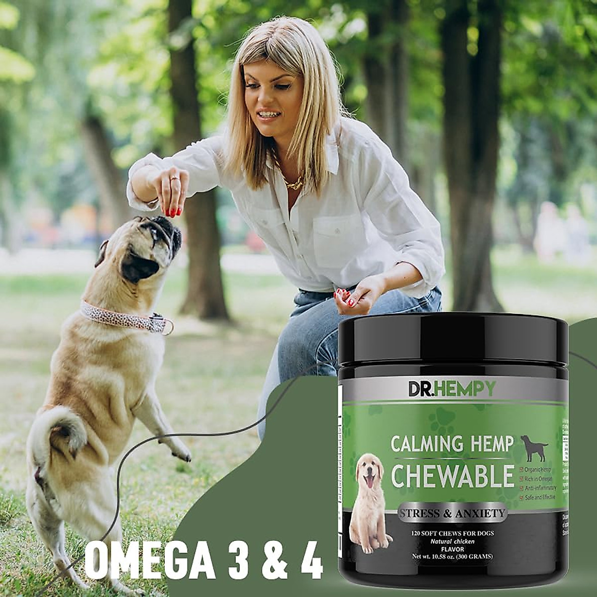 DR.HEMPY Hemp,Dog Calming Chews,Dog Anxiety Relief, Pet Hemp Soft Chews for Thunderstorms, Firework Relief,Separation, Stress, Car Rides, Dog Calming Treats and Hemp Oil, 120 Chews