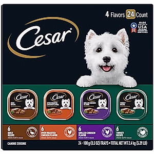 CESAR Adult Wet Dog Food Classic Loaf in Sauce Poultry Variety Pack,. Easy Peel Trays with Real Chicken, Turkey or Duck, 3.5 Ounce (Pack of 24)