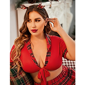 Avidlove Plus Size Lingerie Set School Girl Lingerie for Women Cosplay Outfit Role Playing Student Sexy Costume(Red,20 Plus)