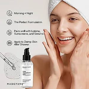 Madepure Pure Hyaluronic Acid Serum for Face | Anti-Aging Plumping Face Serum | Pairs Well with Vitamin C & Retinol Serum | Fragrance Free (1oz Dropper)