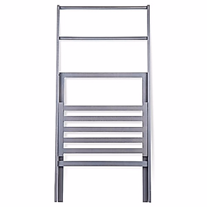 MyGift 43 Inch Rustic Dark Gray Solid Bamboo Freestanding Towel Rack, Bathroom Folding Towel Drying Stand with Bottom Storage Shelf