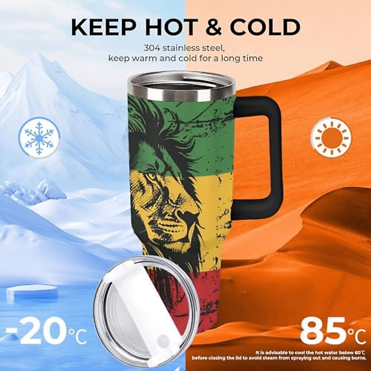 Lion Reggae Jamaica 40OZ Tumbler Stainless Steel Travel Mug Water Bottle Car Cup Tea Cups with Lid Black-style