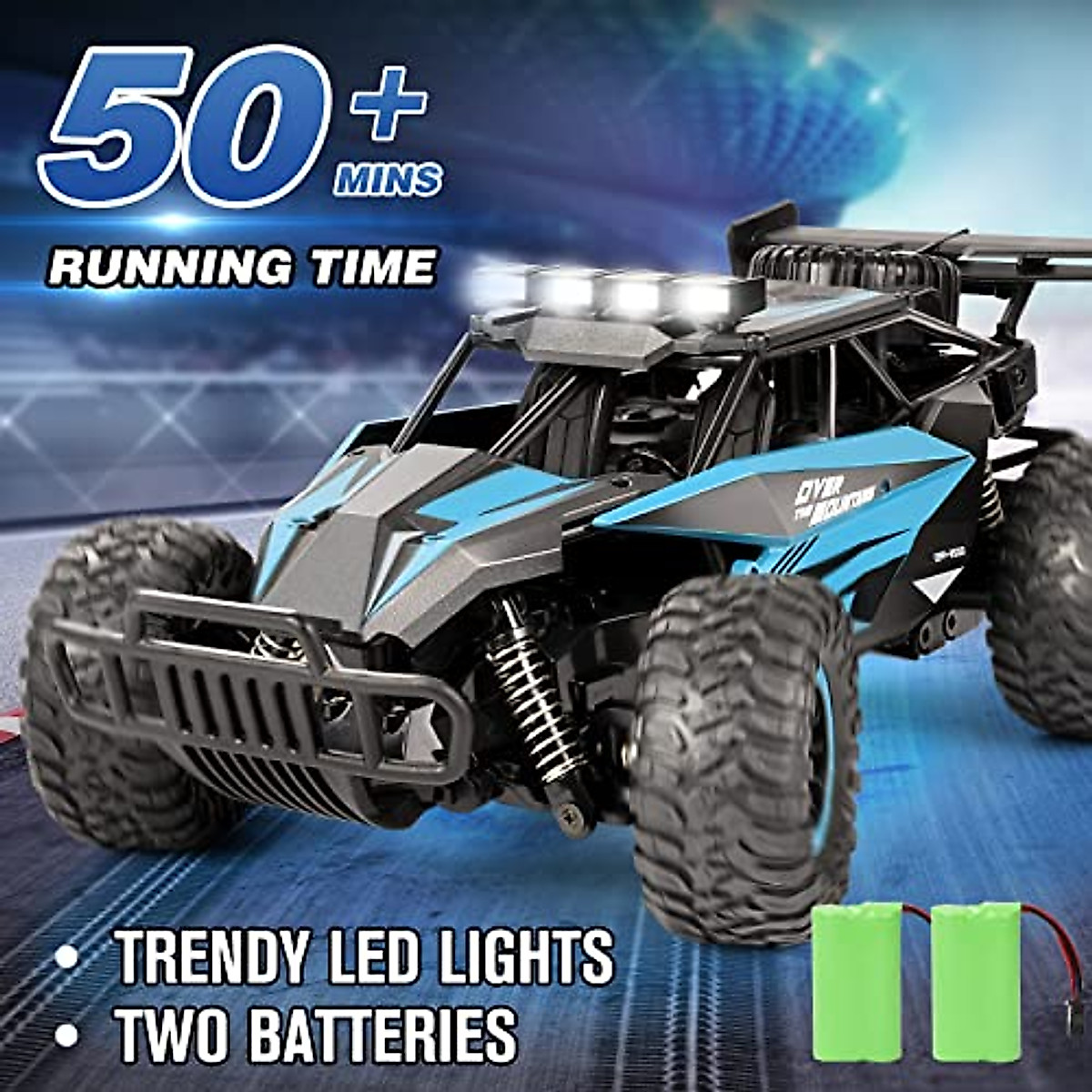 kolegend RC Cars 20 Km/h Remote Control Car 50+min with Chassis Lights 2 Batteries, 13 Inch All Terrains RC Monster Trucks Off Road Vehicle for Boys Girls Kids