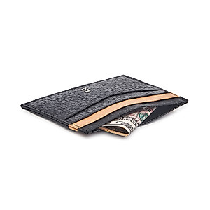 Zinda Genuine Leathers Card Holder Slim Wallet Unisex RFID Protection (Black/Tan)