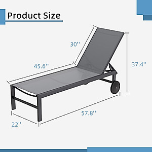 Shintenchi 2 PCS Outdoor Chaise Lounges Chair with Wheels Aluminum Reclining Patio Lounge Chairs with 5 Adjustable Position Recliner for Patio, Beach, Yard, Pool Patio Furniture Set,Light Grey