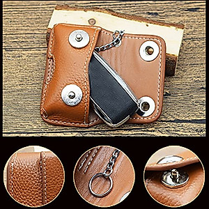MoreChioce Men's Car Key Case, Leather Key Fob Holder with Magnetic Closure, Universal Key Chain, Coffee Brown