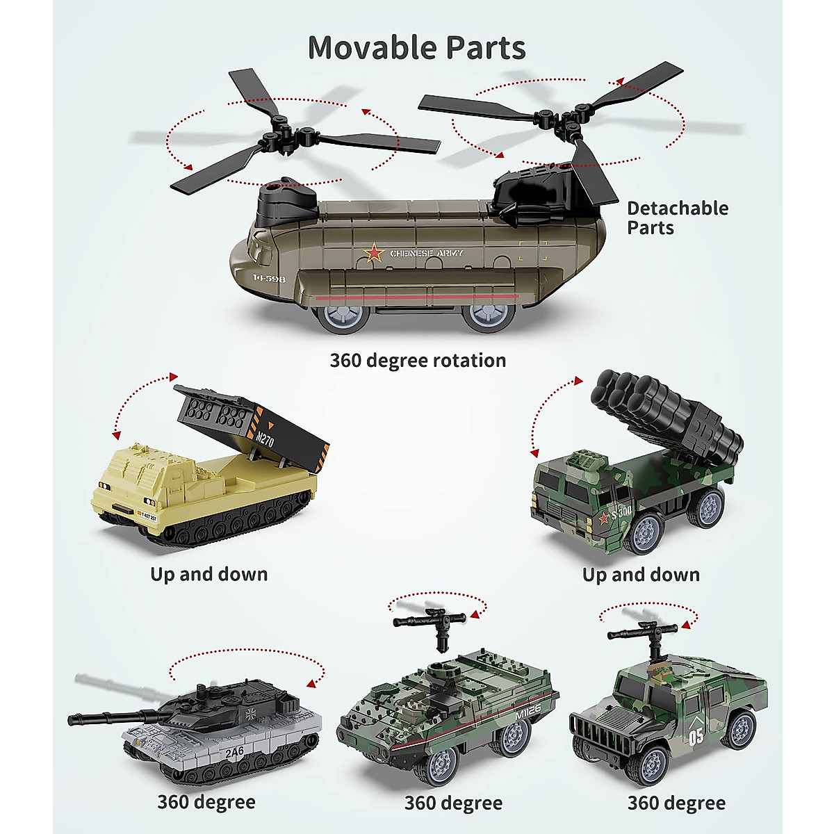 Small Army Toy Cars, Geyiie Die Cast Military Truck Vehicles Toys for Kids, Army Helicopter, Tanks, Mini Car Set as Easter Basket Stuffers Gifts for Boys Girls Age 3-8, East Party Favor