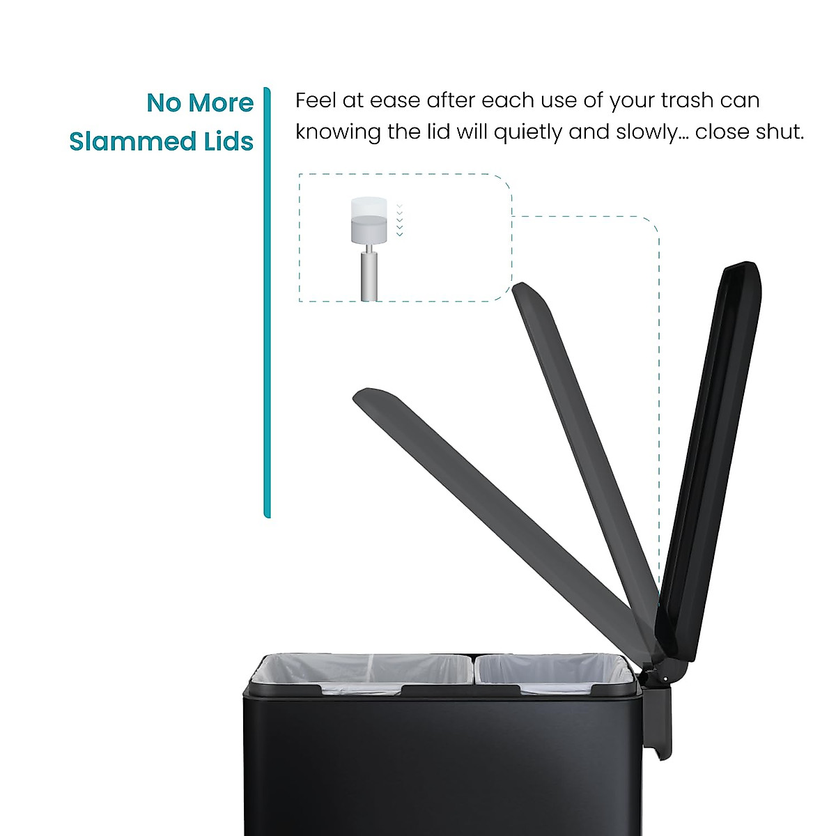 Home Zone Living 13 Gallon Slim Dual Compartment Kitchen Trash Can, Stainless Steel, Step Pedal, 50 Liter, Black