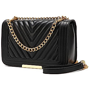 lola mae Crossbody Bags for Women Fashion Quilted Shoulder purse with Convertible Chain Strap Classic Satchel Handbag (Black-LM715)