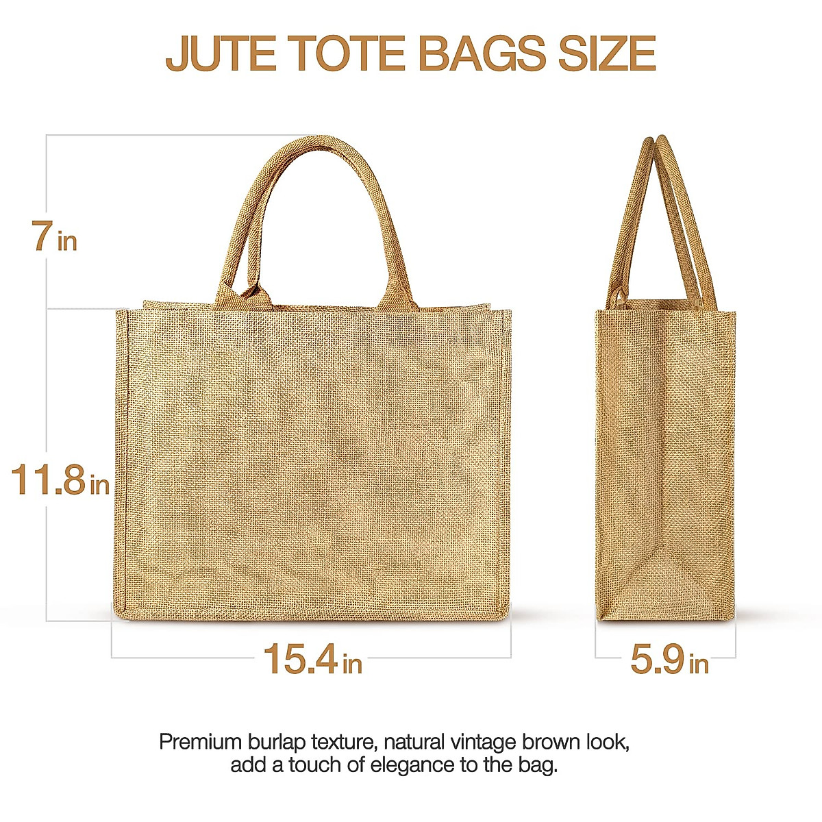 DGDFLDGC 1 Pack Burlap Bags, Jute Tote Bags with Laminated Interior Soft Handles, Reusable Grocery Shopping Gift for Wedding Bridesmaid, Blank Embroidery DIY 15.4''x11.8''x5.9'', Brown